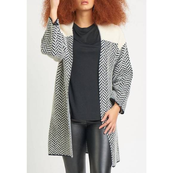Dex | Sweaters | New Dex Striped Open Cardigan In Whiteblack | Poshmark